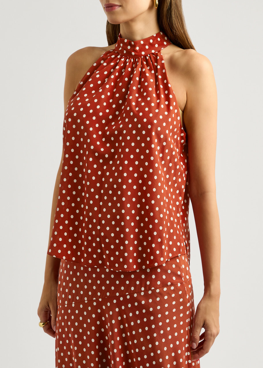 Veronica Beard Kovi Polka-dot Halterneck Stretch-silk top Red Veronica ...