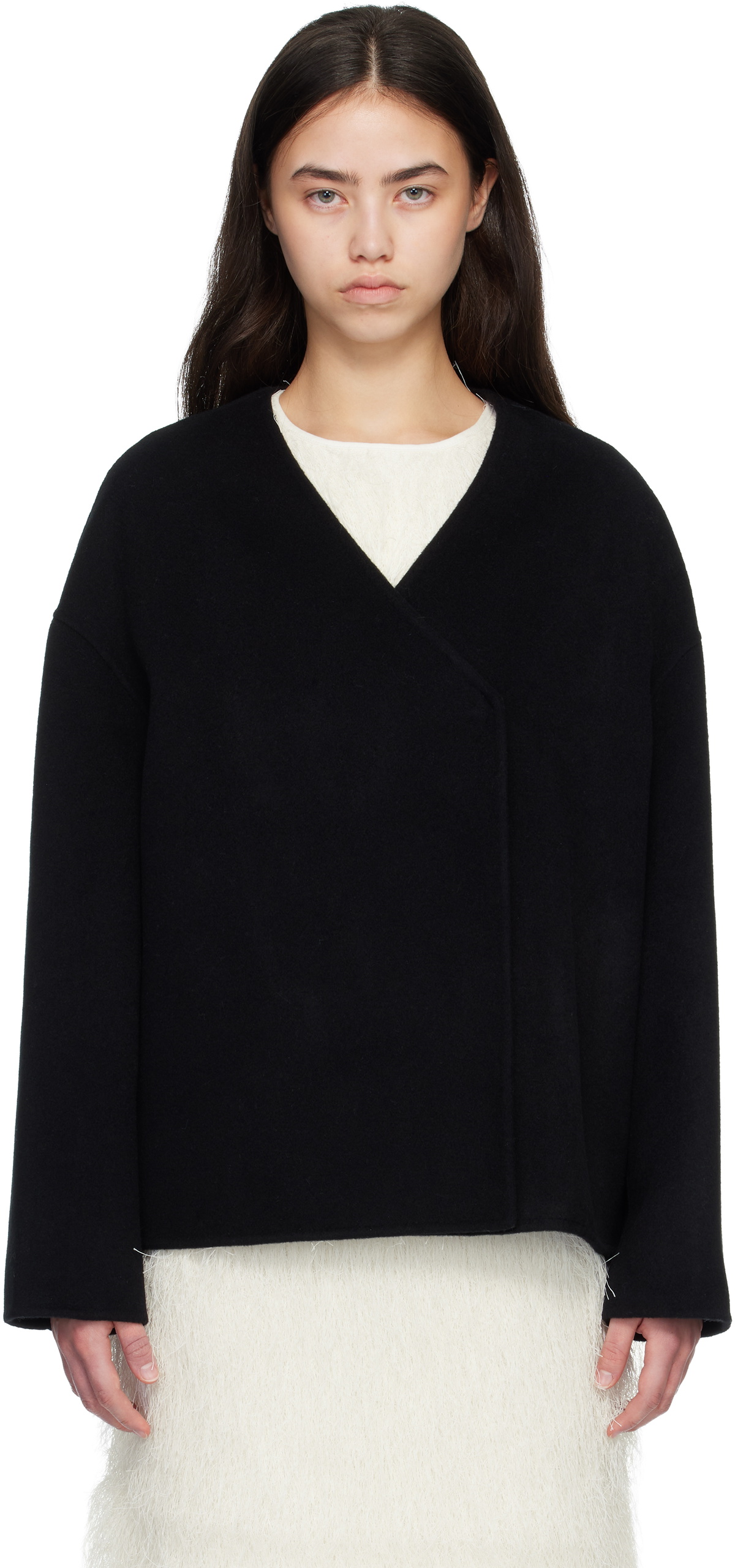 Loulou de Saison Black MAARA Asymmetric Drap Jacket Loulou Studio