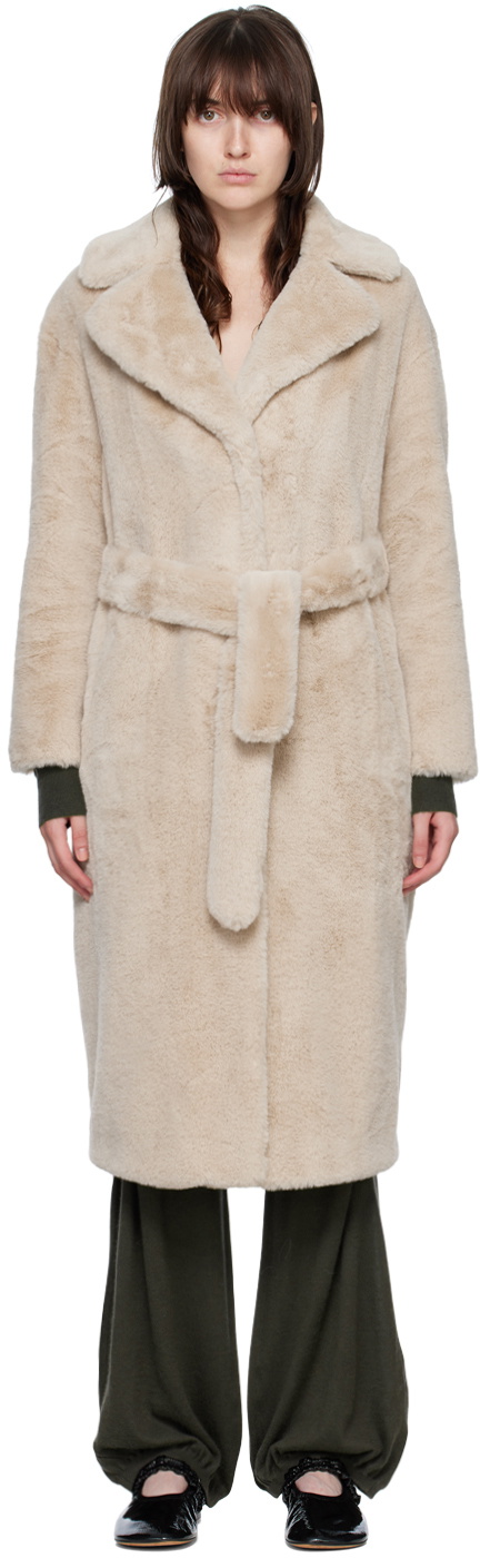 Herno Off-White Belted Faux-Fur Coat Herno