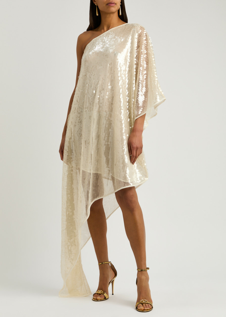 Stella Mccartney Asymmetric One-shoulder Sequin-embellished Dress Cream Stella McCartney
