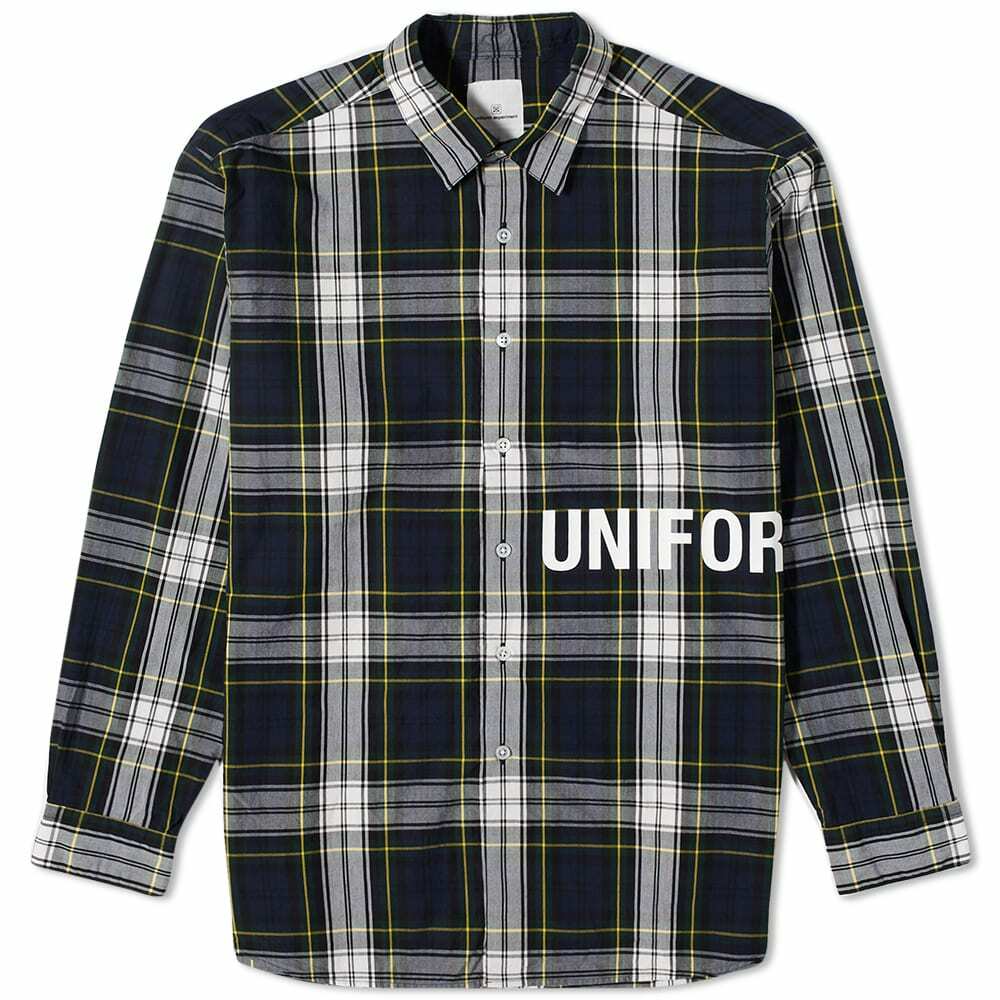 Uniform Experiment Men's Logo Regular Check Shirt in Navy/Yellow ...