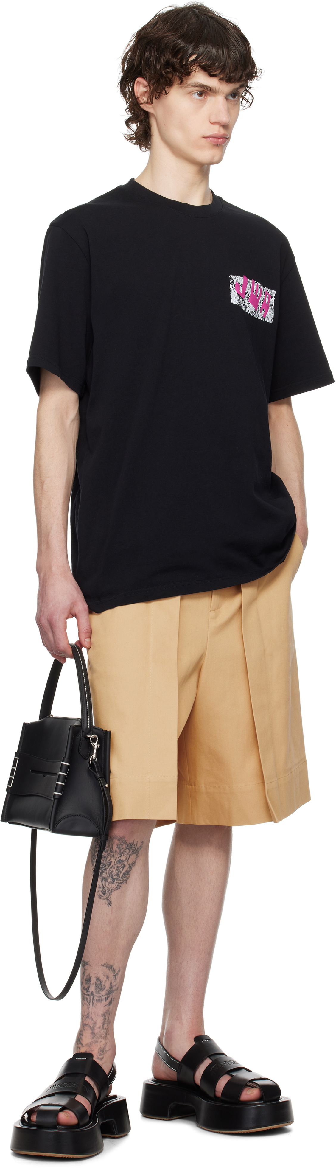 JW Anderson Black 'JWA' Lace Trim T-shirt JW Anderson
