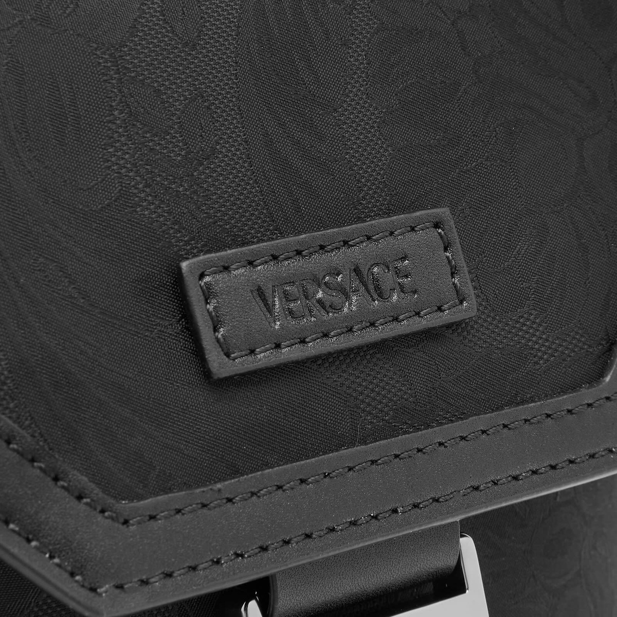 Versace Men's Nylonn Baroque Side Bag in Black Ruthenium Versace