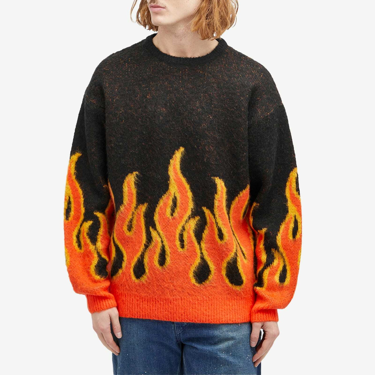 BEAMS Men's Fire Shaggy Crew Jumper in Black Beams Boy