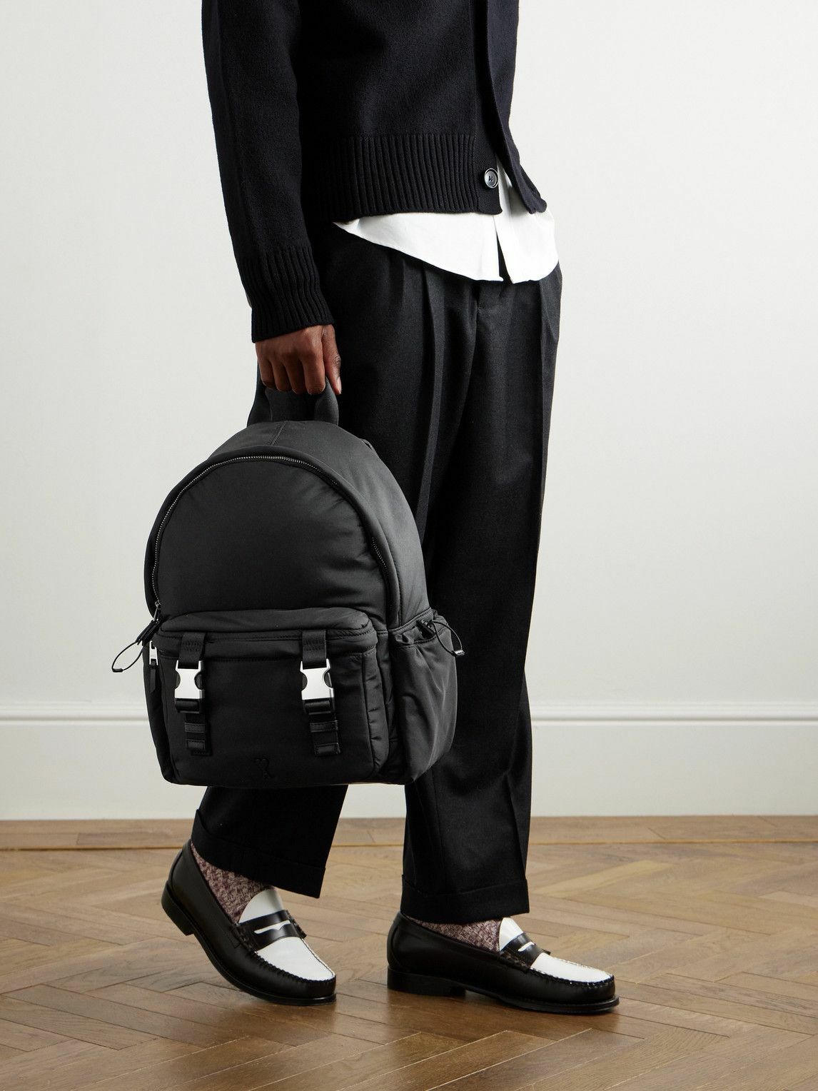 AMI PARIS - Logo-Appliquéd Leather-Trimmed Neoprene Backpack AMI