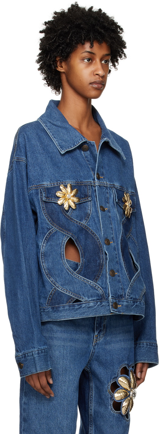 AREA Blue Rope Cutout Denim Jacket AREA