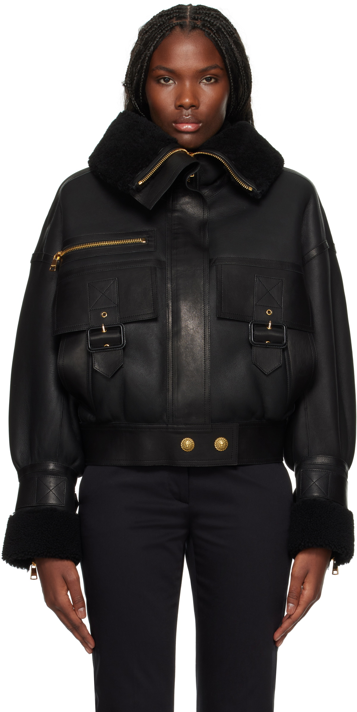 Balmain Black Aviator Shearling Jacket Balmain
