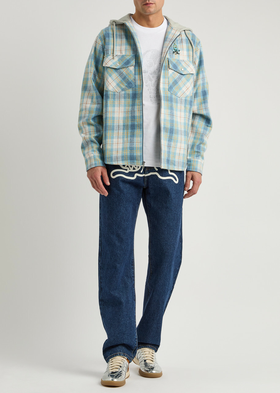 Ice Cream Logo-embroidered Checked Hooded Jacket Blue ICECREAM