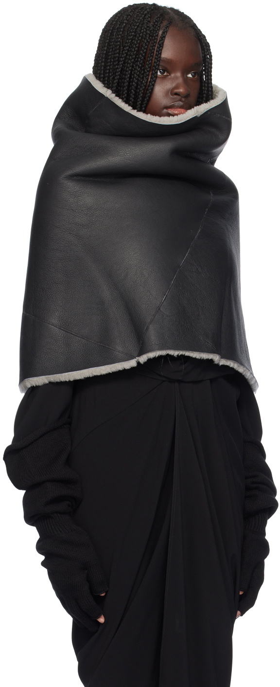 Rick Owens Black Porterville Cowl Shearling Shrug Rick Owens