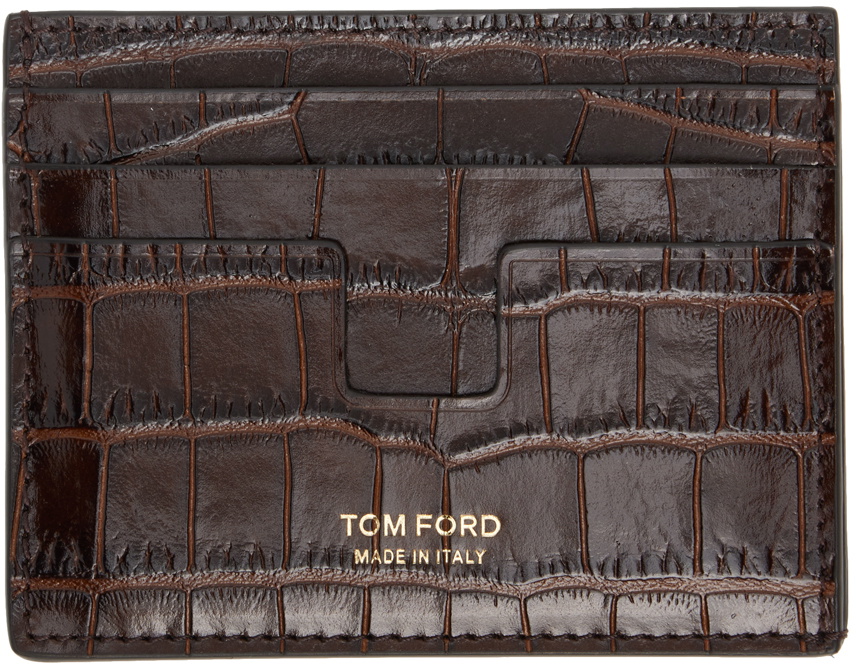 TOM FORD Brown Shiny Stamped Croc Card Holder TOM FORD
