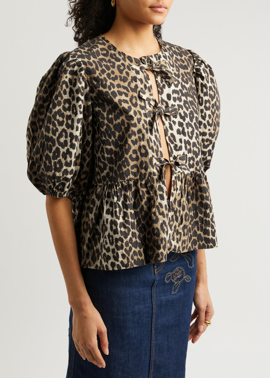Ganni Leopard-print Cotton-poplin Blouse GANNI