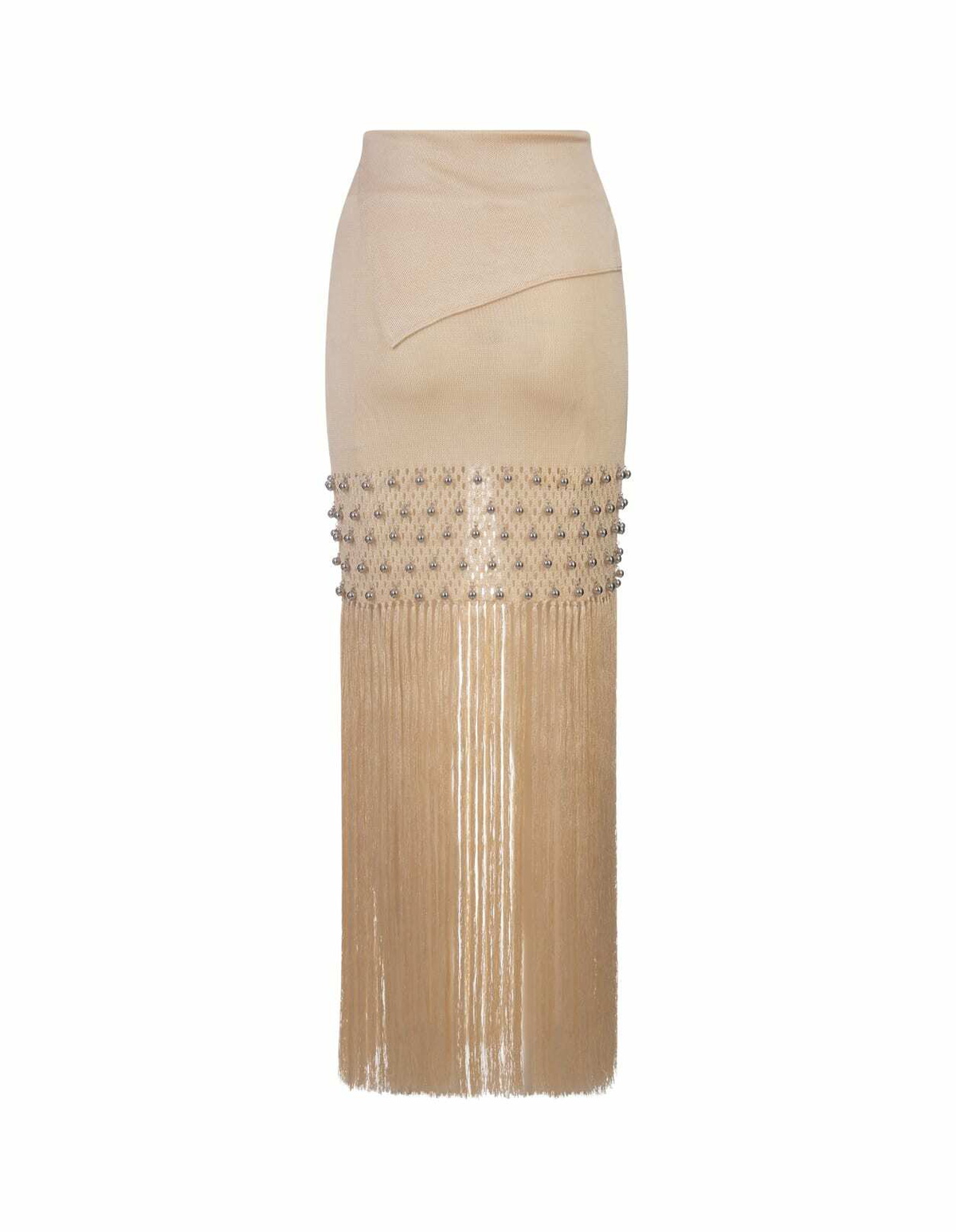 Paco Rabanne Nude Long Skirt With Fringes And Pearls Paco Rabanne
