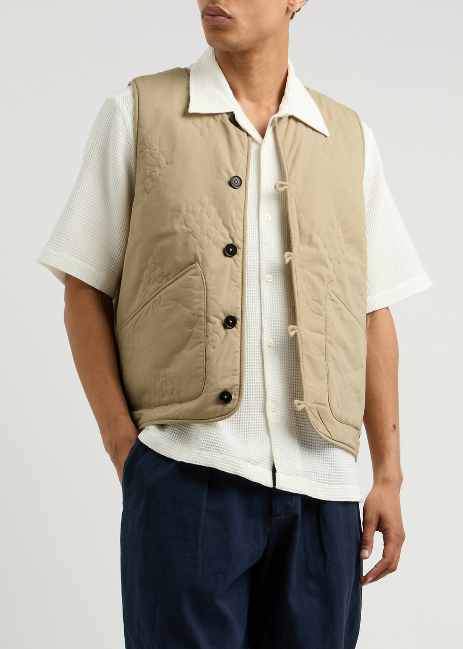 Universal Works Quilted Embroidered Gilet Beige Universal Works