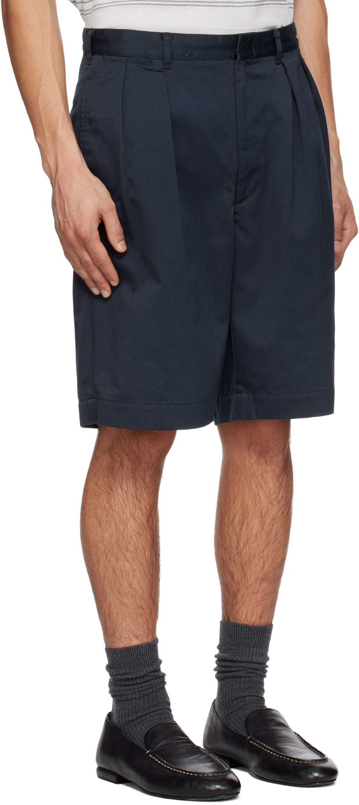 nanamica Navy Double Pleated Chino Shorts Nanamica