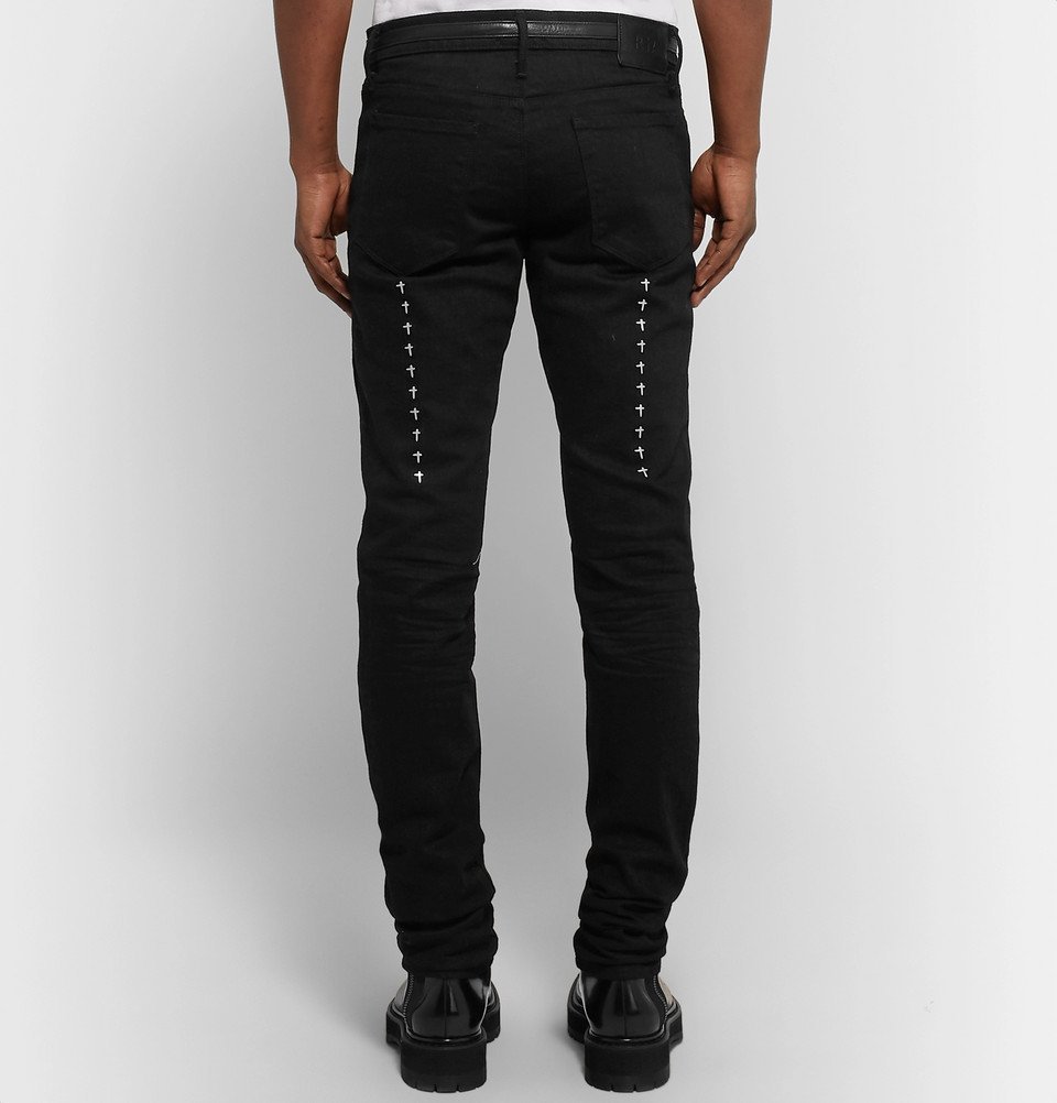 RtA - Skinny-Fit Belted Embellished Stretch-Denim Jeans - Black RtA