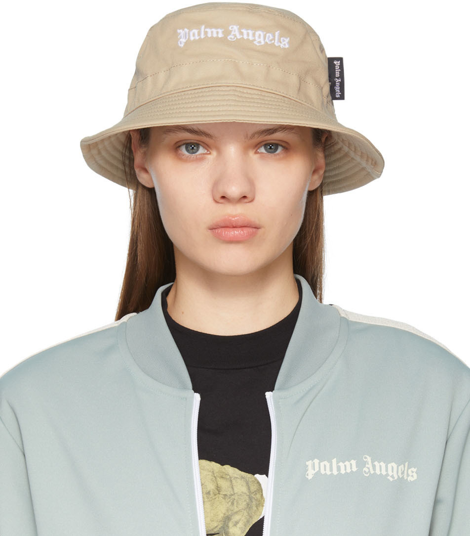 Palm Angels Beige Logo Bucket Hat Palm Angels