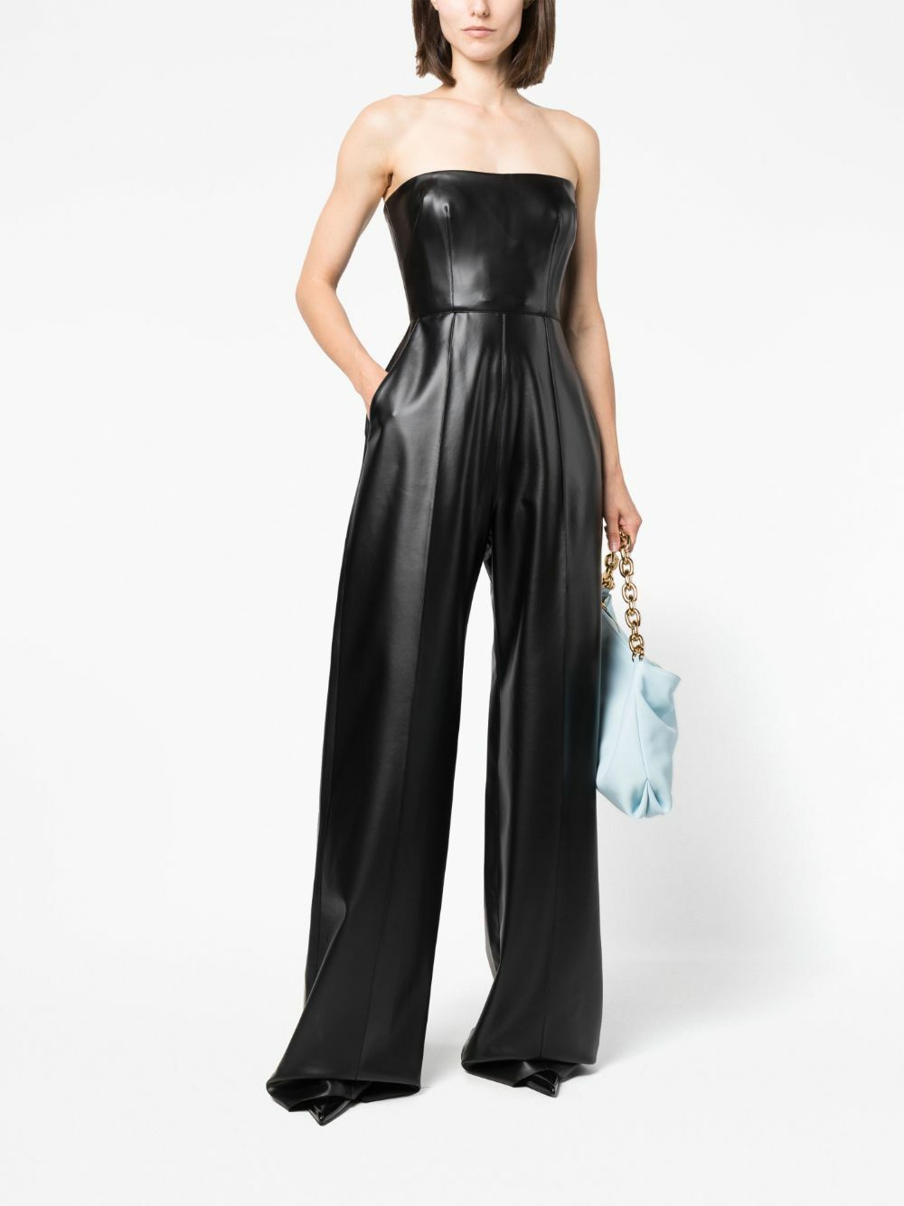 Alex Perry Black Steele Faux Leather Jumpsuit Alex Perry