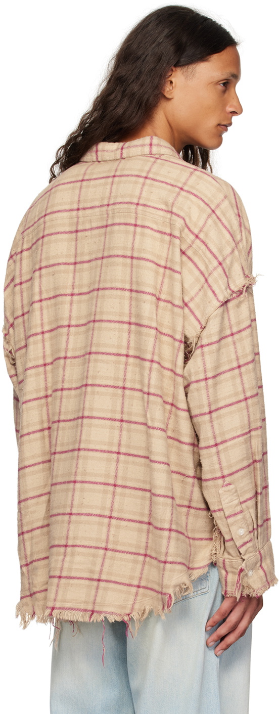 R13 Beige & Pink Shredded Seam Drop Neck Shirt R13