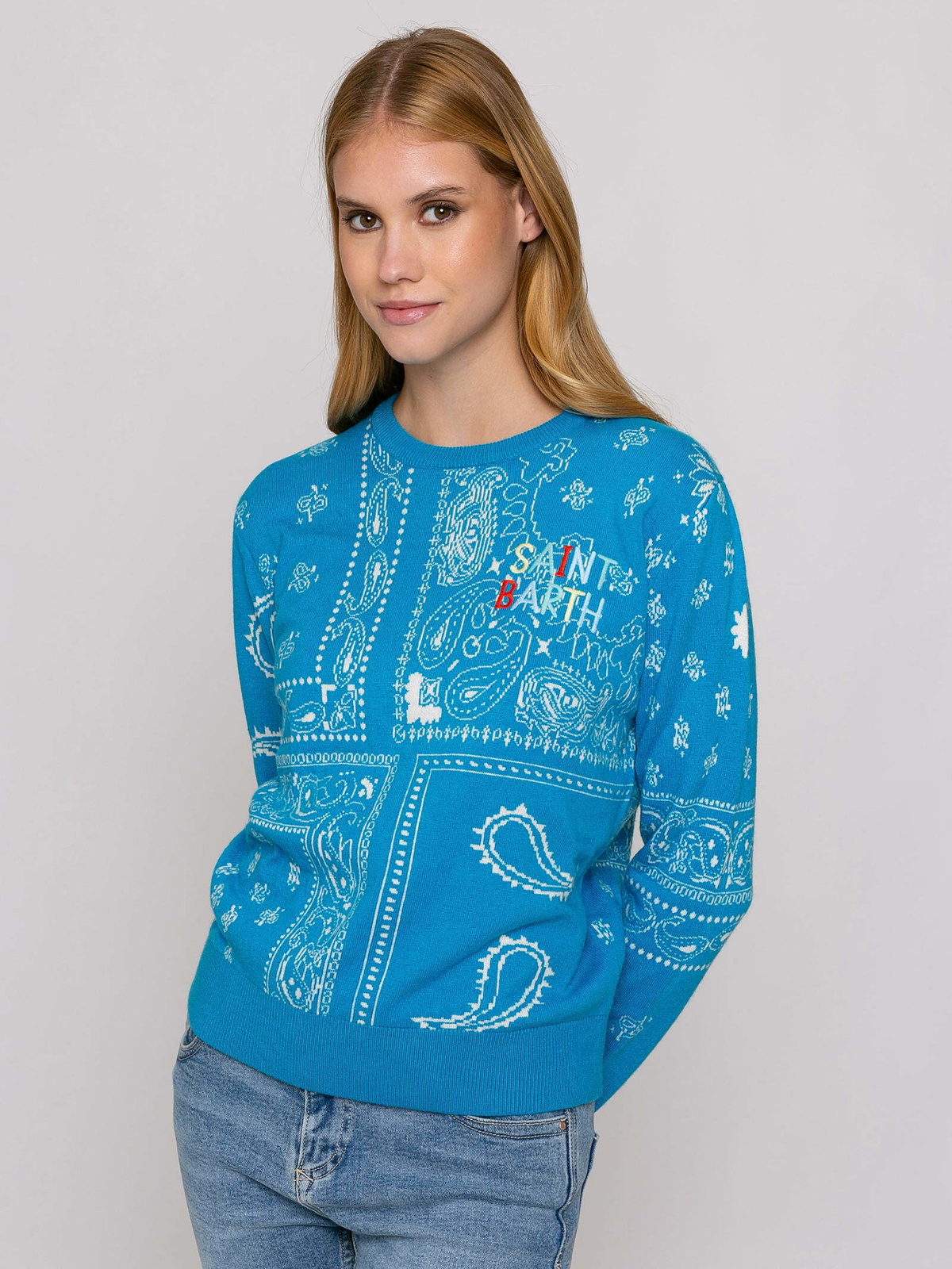 MC2 Saint Barth Woman Sweater With Bandanna Print And Saint Barth ...