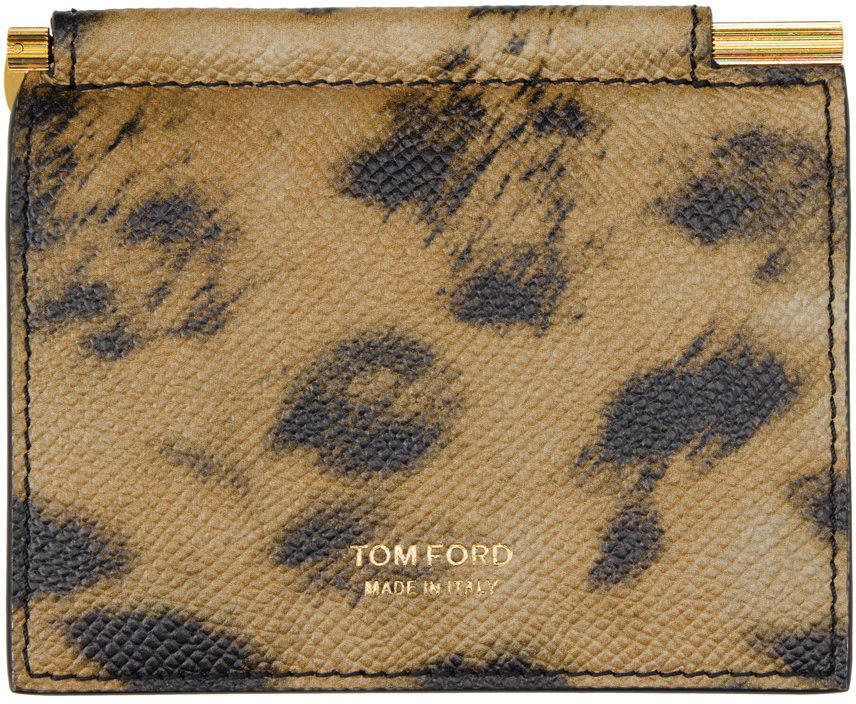 TOM FORD Beige Leopard Folding Money Clip Card Holder TOM FORD