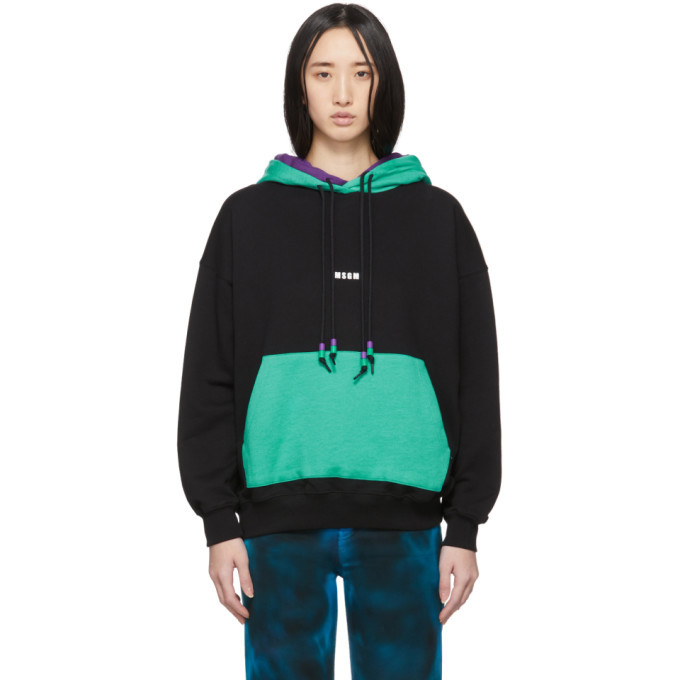 MSGM Black Colorblock Logo Hoodie MSGM