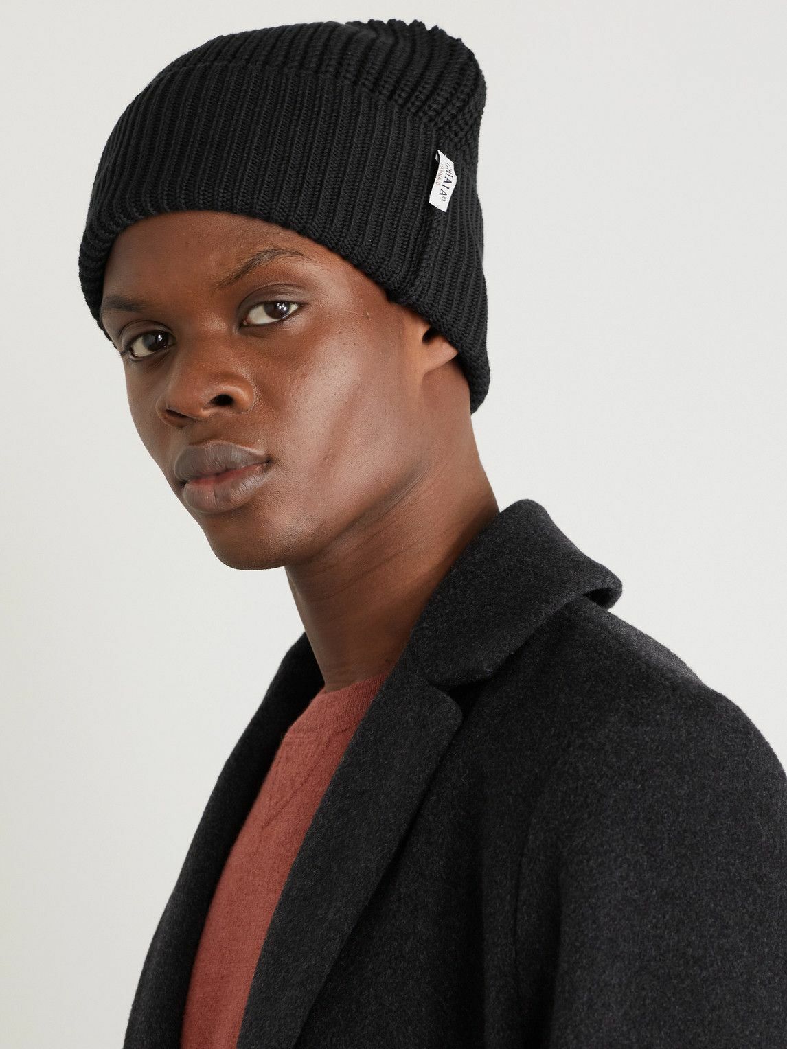 Ghiaia Cashmere - Logo-Appliquéd Ribbed Cotton Beanie - Black Ghiaia ...