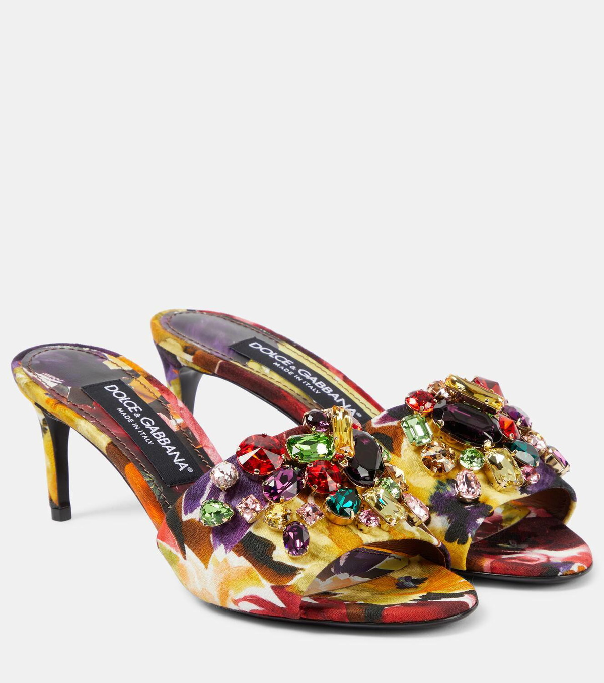 Dolce&Gabbana Rhinestone-embellished floral satin mules Dolce & Gabbana