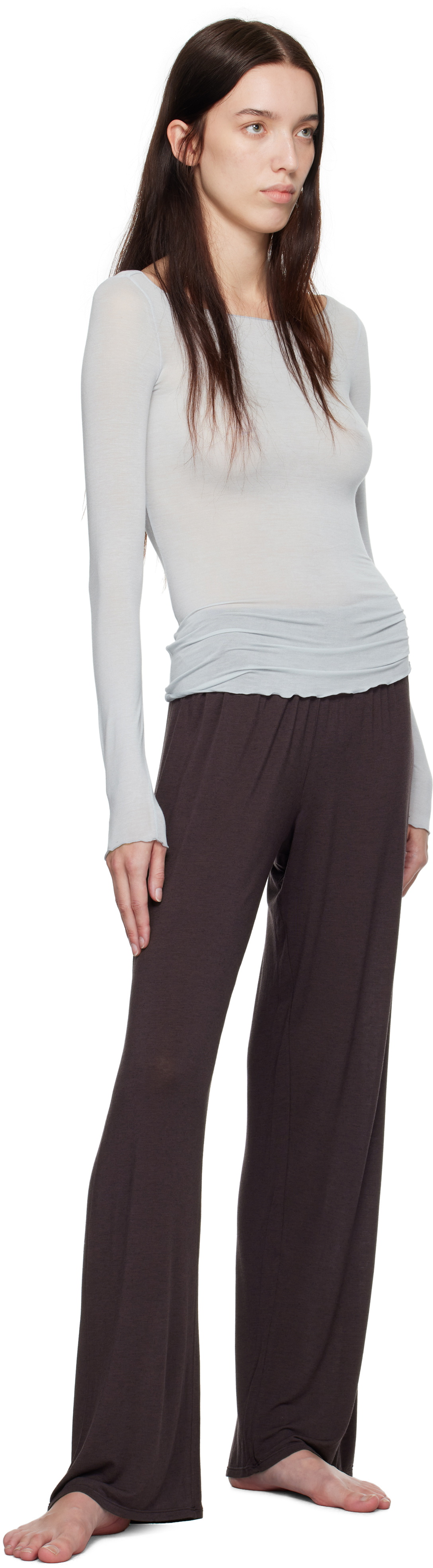 SKIMS SSENSE Exclusive Blue Sheer Modal Long Sleeve Boat Neck T-shirt SKIMS