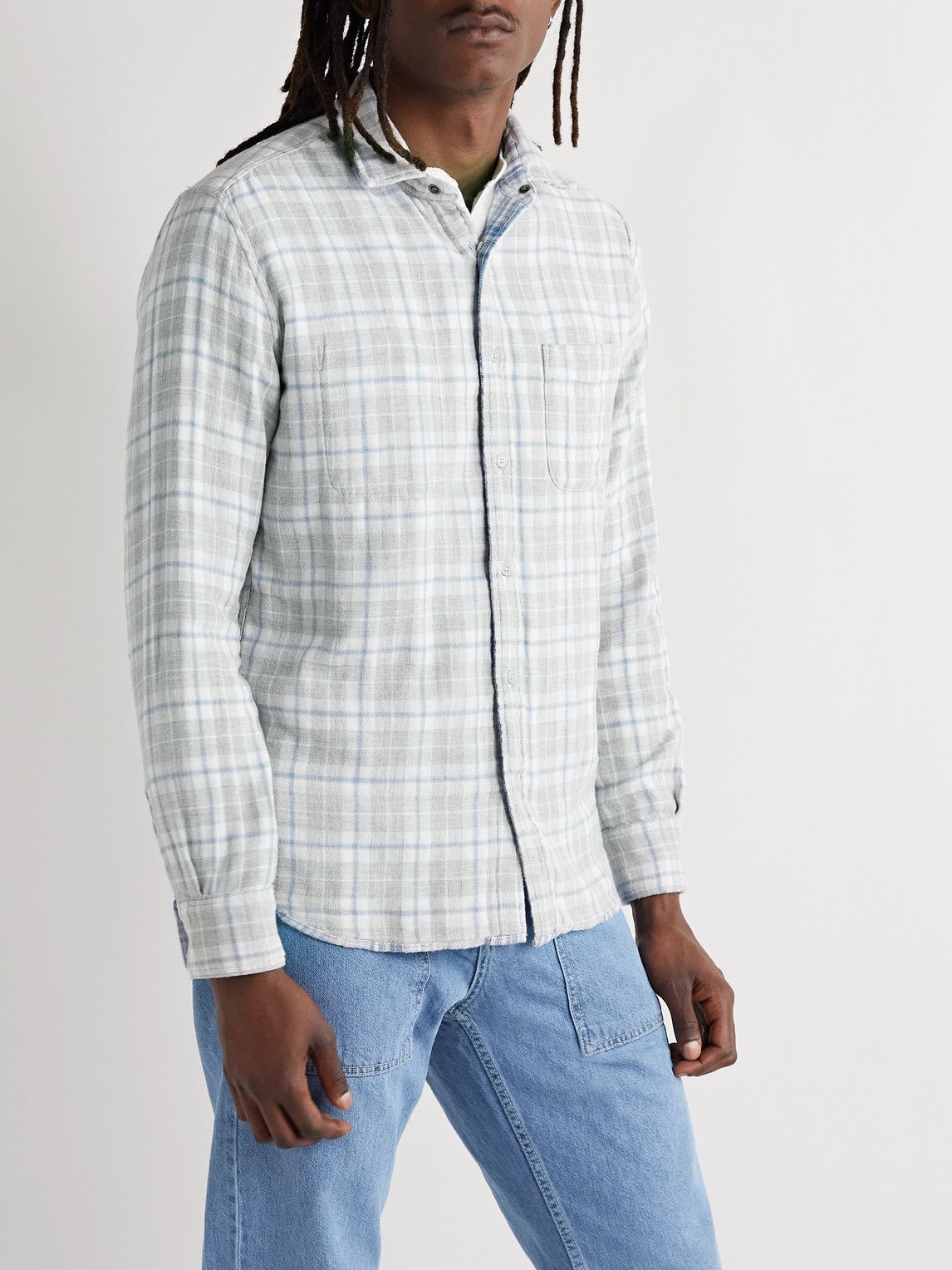 Faherty - Reversible Checked Organic Cotton Shirt - Blue Faherty
