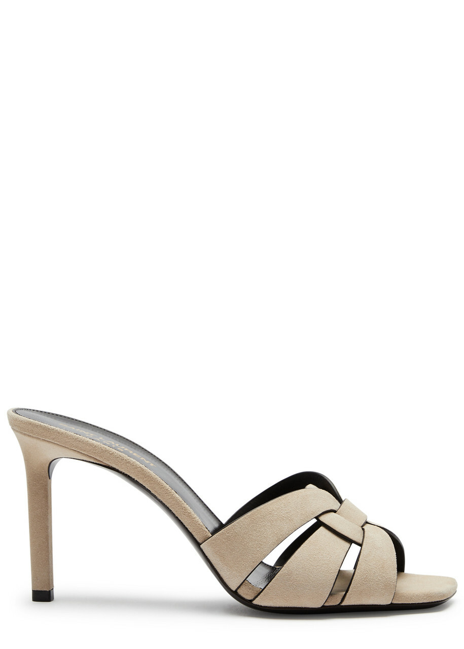 Saint Laurent Tribute 85 Suede Mules Cream Saint Laurent