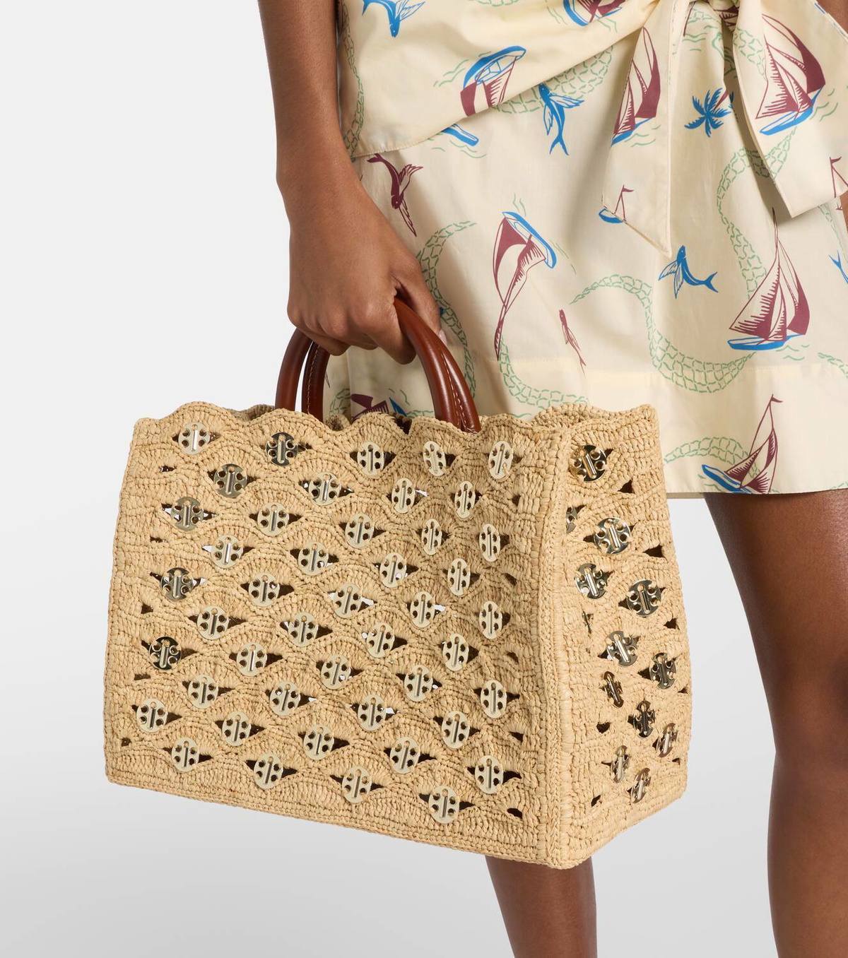 Rabanne 1969 embellished raffia tote bag Paco Rabanne