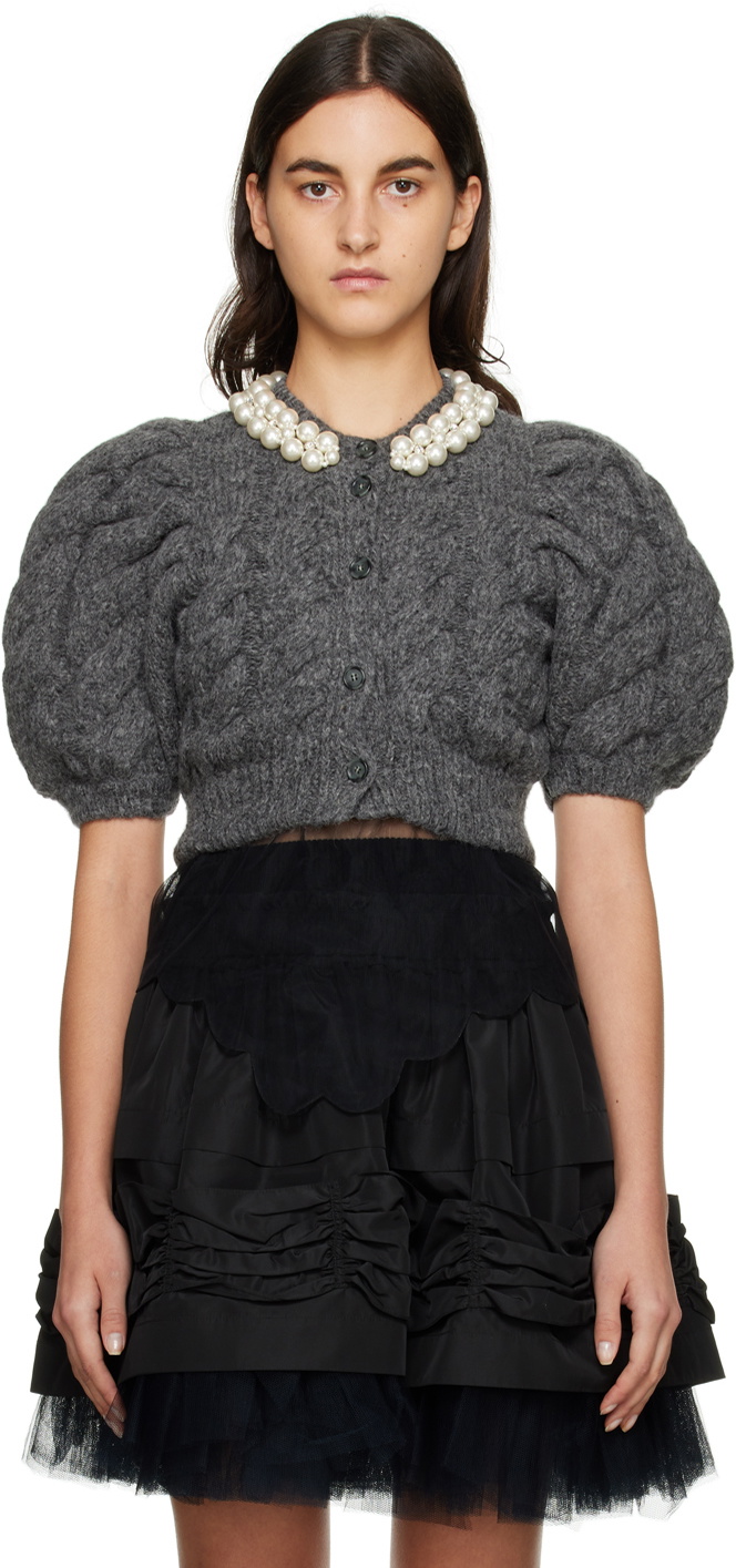 Simone Rocha Gray Beaded Cardigan Simone Rocha