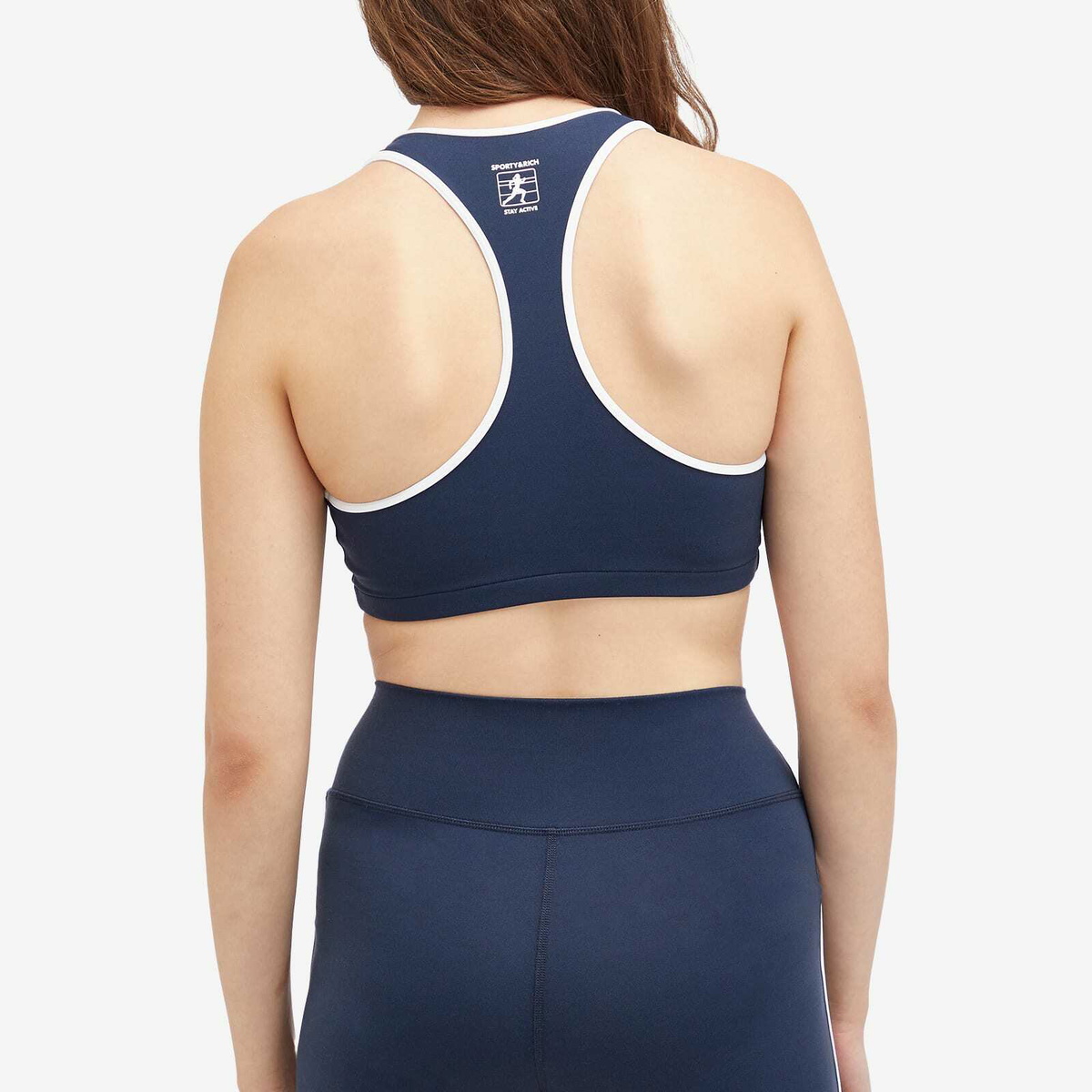 Sporty & Rich Women's Runner Box V-Neck Sports Bra in Navy White Sporty ...