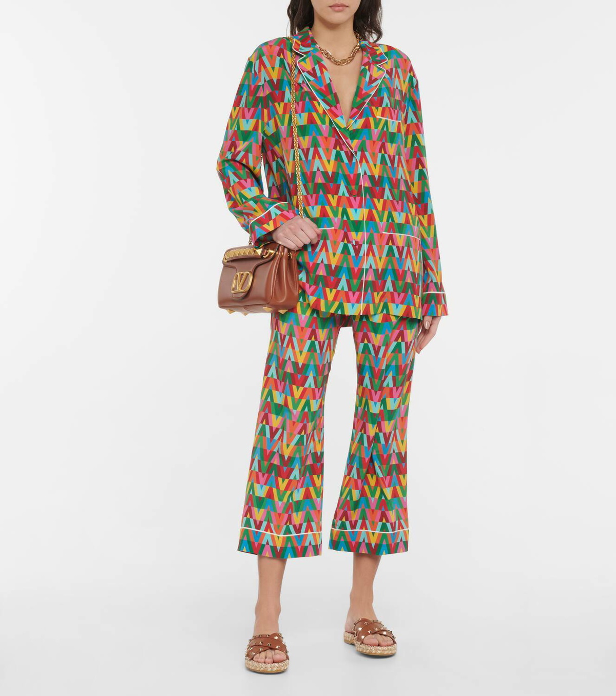 Valentino Garavani Rockstud leather and raffia slides Valentino Garavani