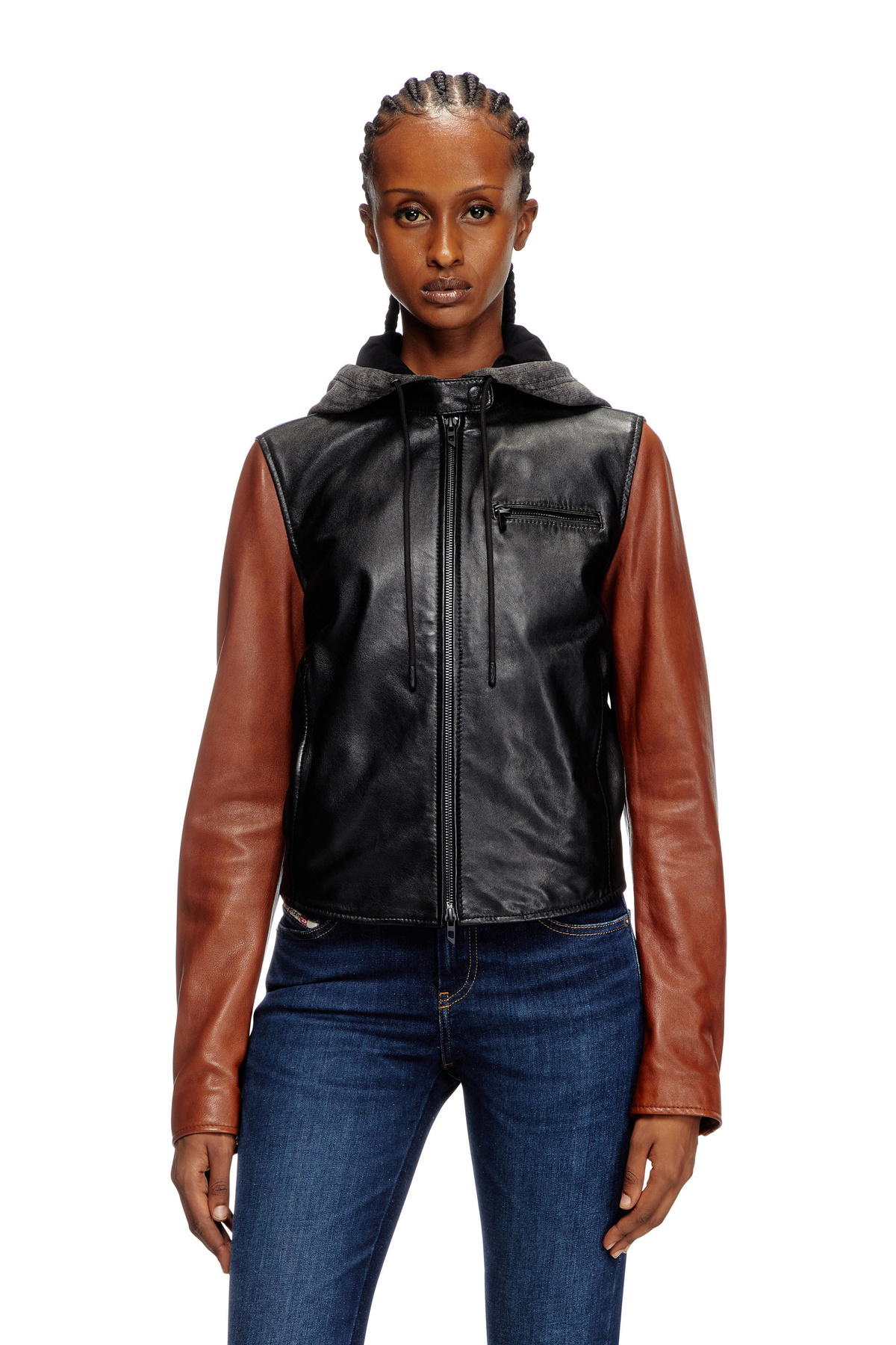Diesel Colour-block leather jacket - Leather jackets Womens in ...