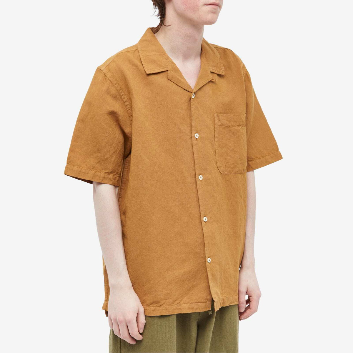 Universal Works Men's Hemp Cotton Camp Shirt in Bronze Universal Works