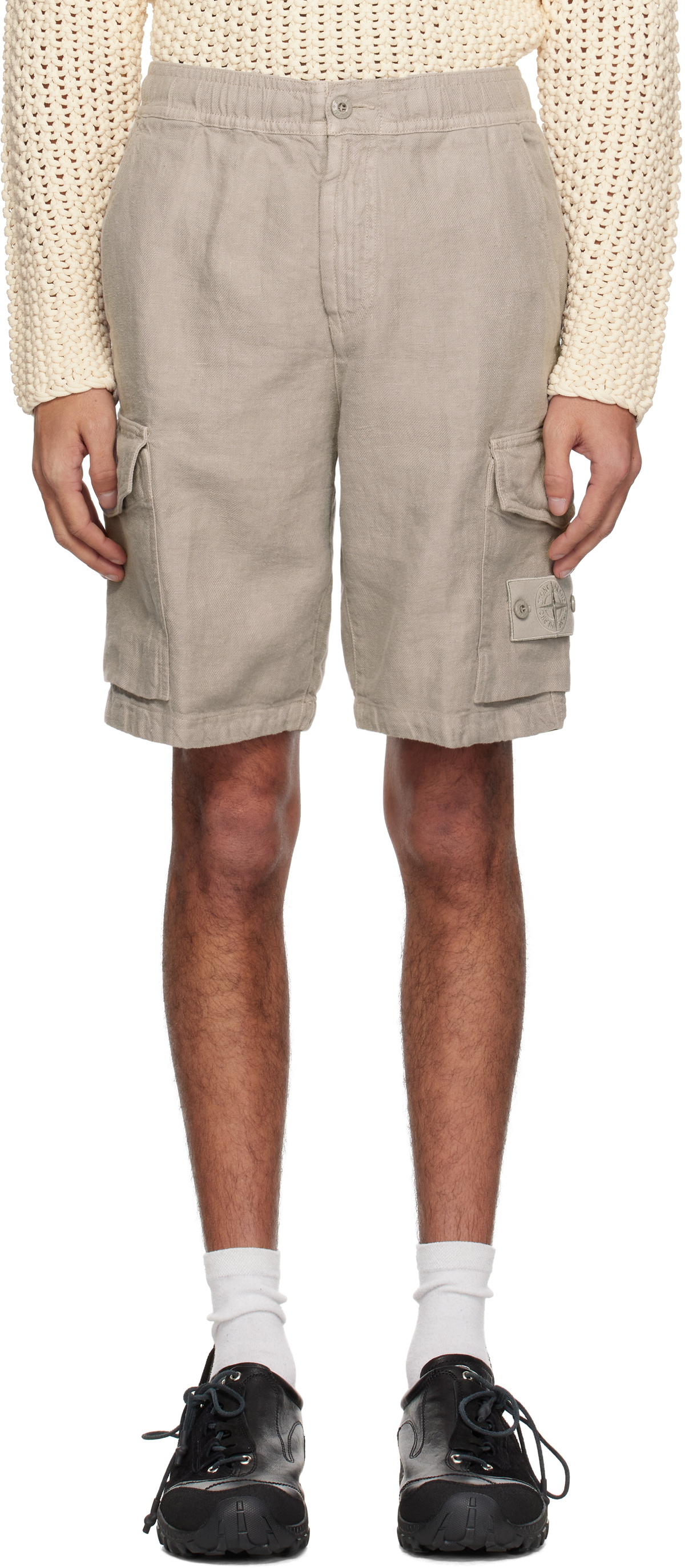Stone Island Gray Diagonal Linen Cargo Shorts Stone Island