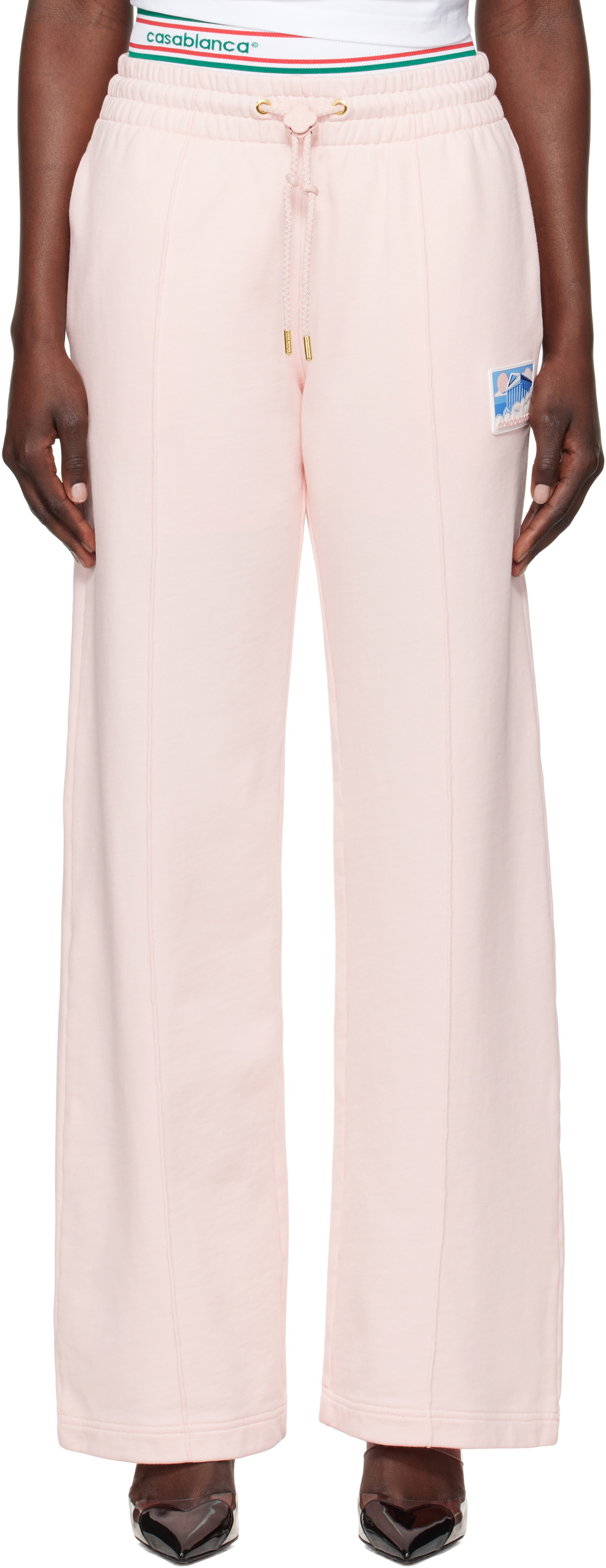 Casablanca Pink Greek Temple Patch Open Hem Lounge Pants Casablanca
