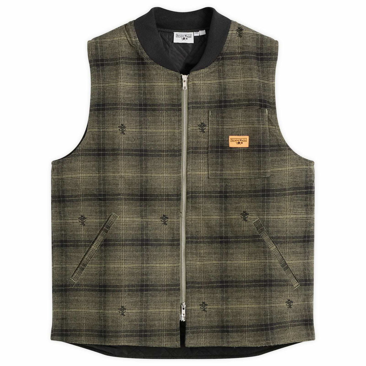 Service Works Men's Thistle Plaid Work Vest in Olive Service Works
