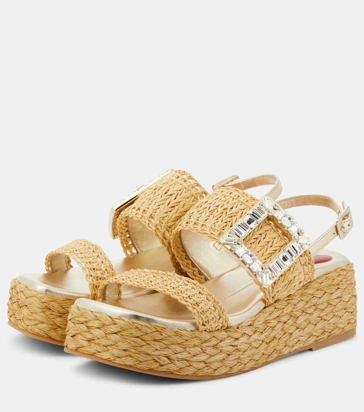 Roger Vivier Embellished raffia platform sandals Roger Vivier