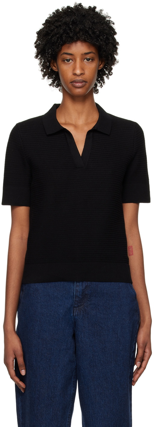 Sunspel Black Textured Polo Sunspel