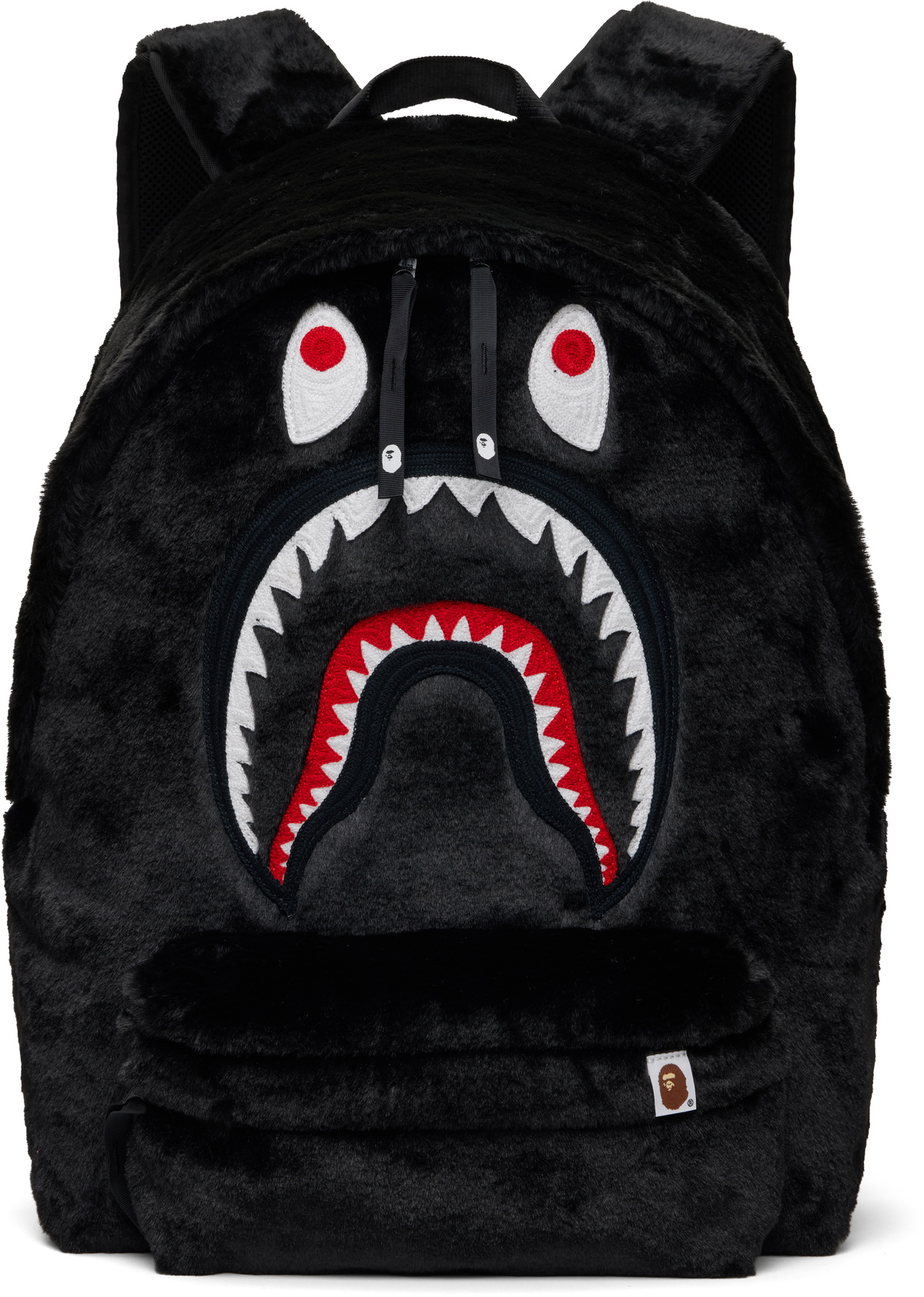 BAPE Black Shark Fur Daypack Backpack A Bathing Ape