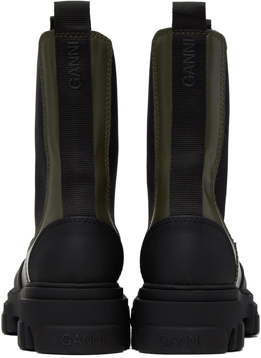 GANNI Green Leather Chelsea Boots GANNI