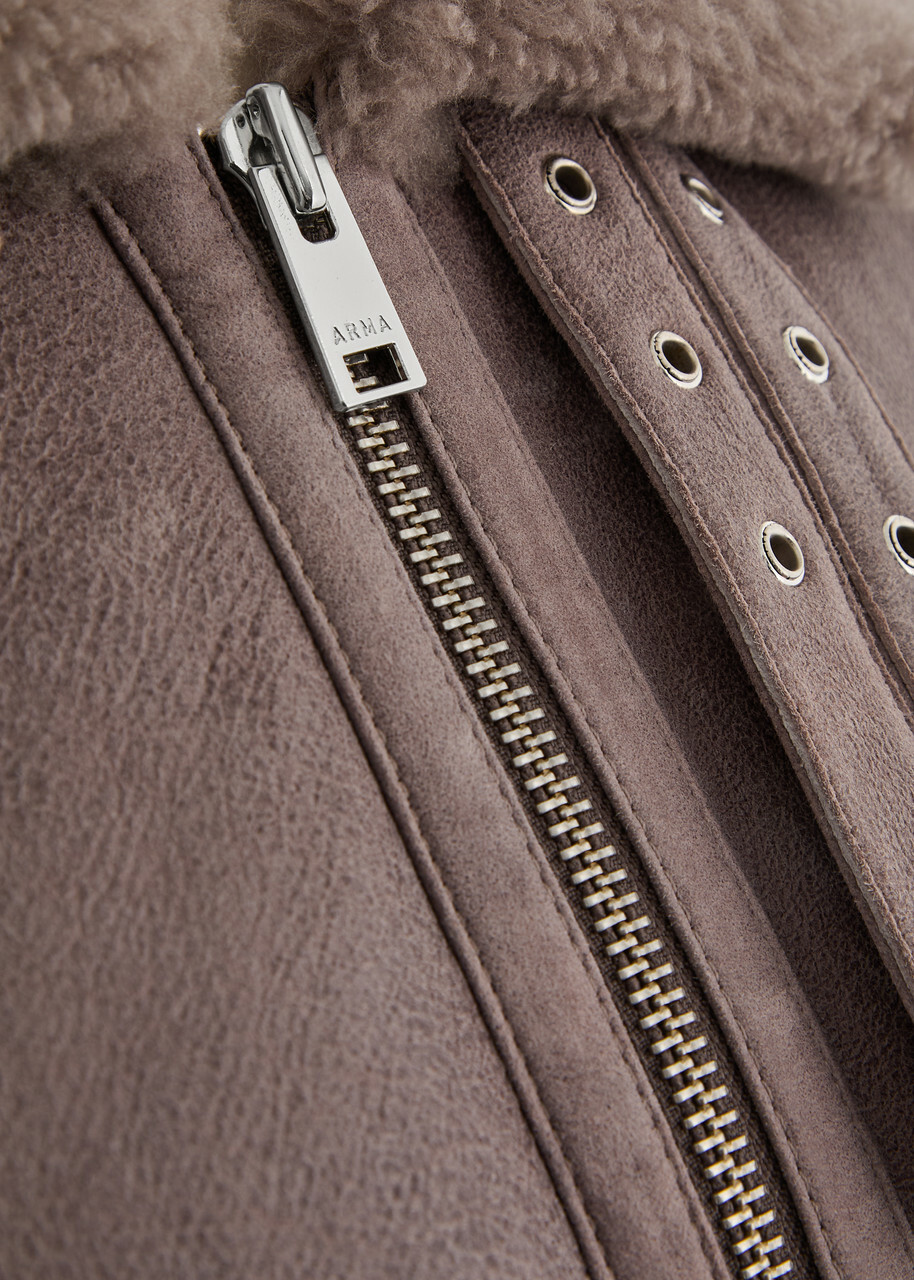 Arma Sona Shearling-trimmed Leather Aviator Jacket Taupe Armaf