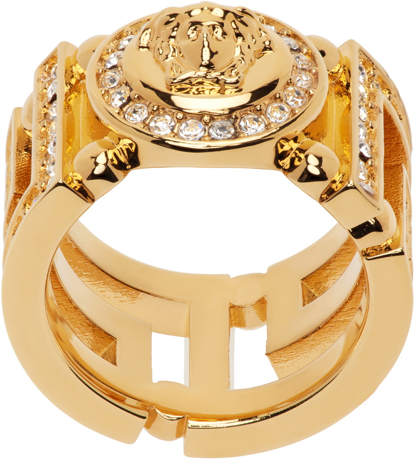 Versace Gold Crystal Medusa Greca Ring Versace