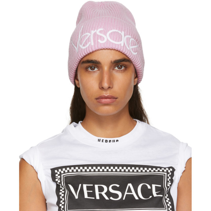 Versace Pink Wool Logo Beanie Versace