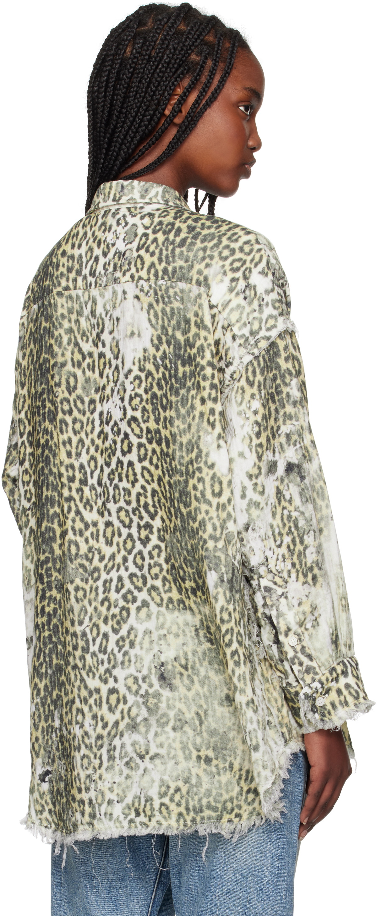 R13 Beige Shredded Seam Drop Neck Shirt R13