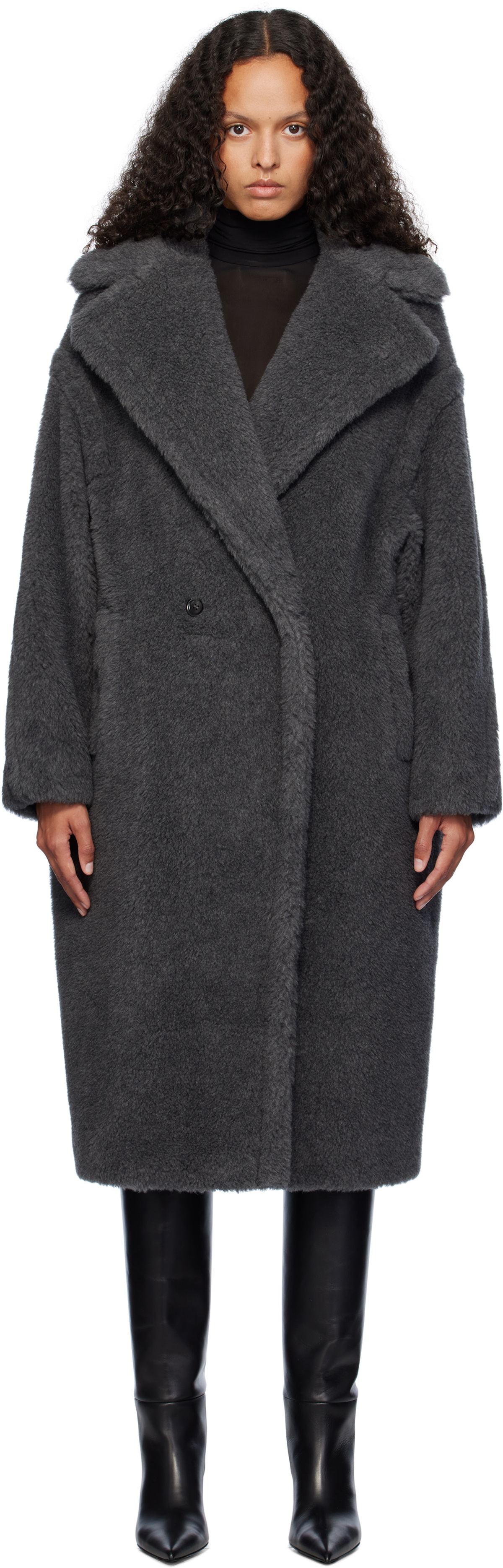 Max Mara Gray Teddy1 Faux-Fur Coat Max Mara