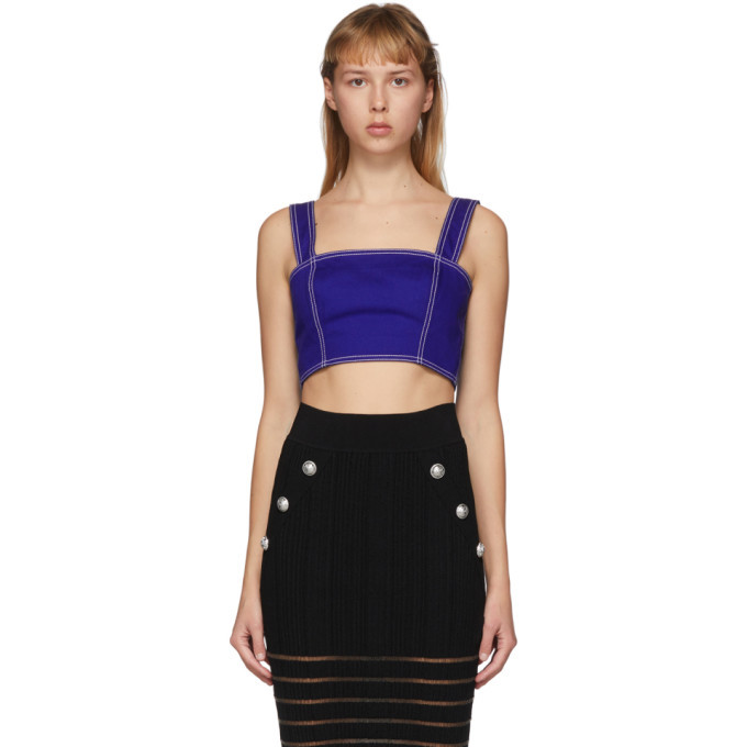 Balmain Blue Denim Short Tank Top Balmain