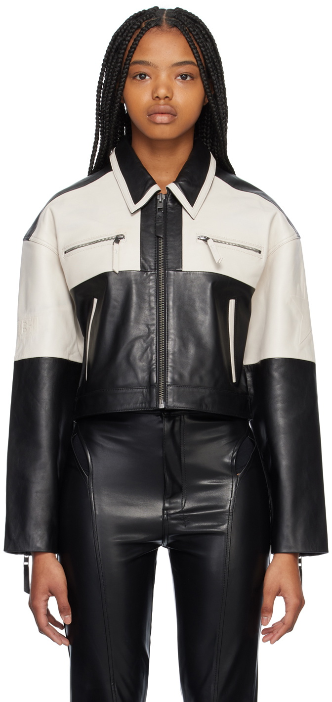 Ksubi Black & Off-White Emblem Leather Jacket Ksubi